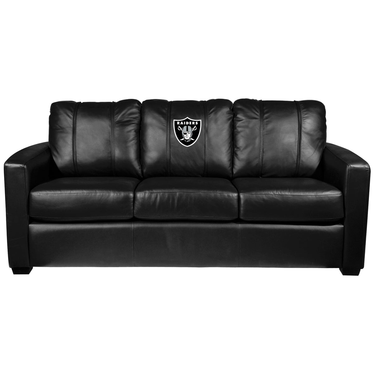 Silver Sofa with Las Vegas Raiders Primary Logo – Man Cave Gamez